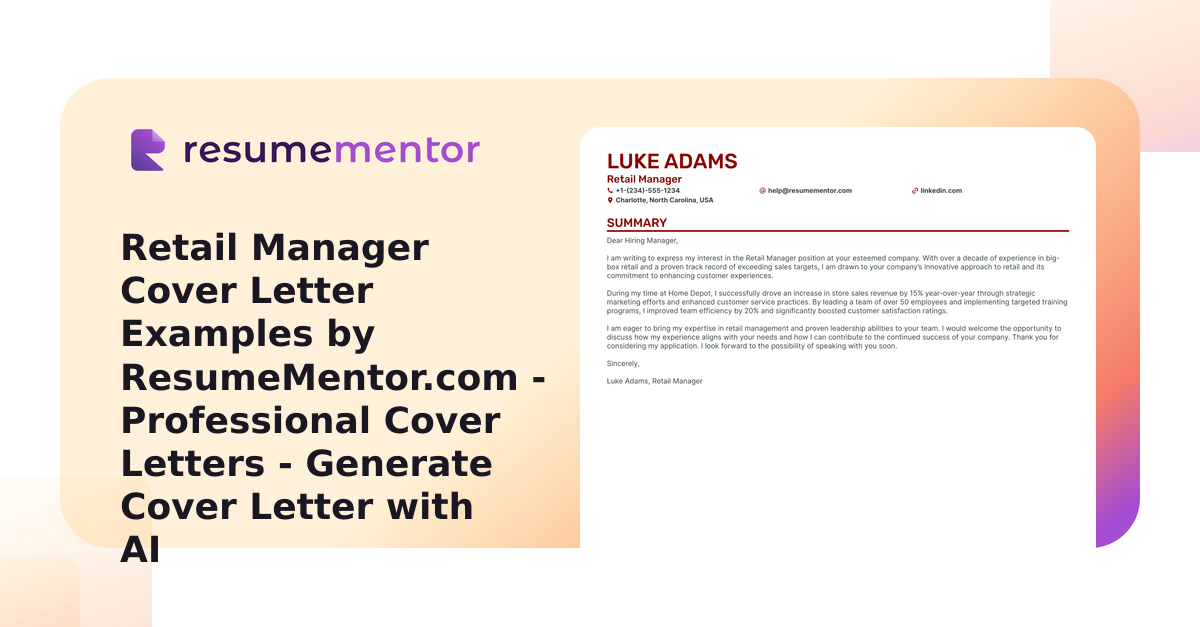 Retail Manager Cover Letter Examples by ResumeMentor.com - Professional ...