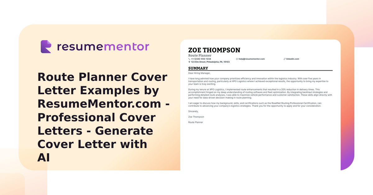 Route Planner Cover Letter Examples by ResumeMentor.com - Professional ...