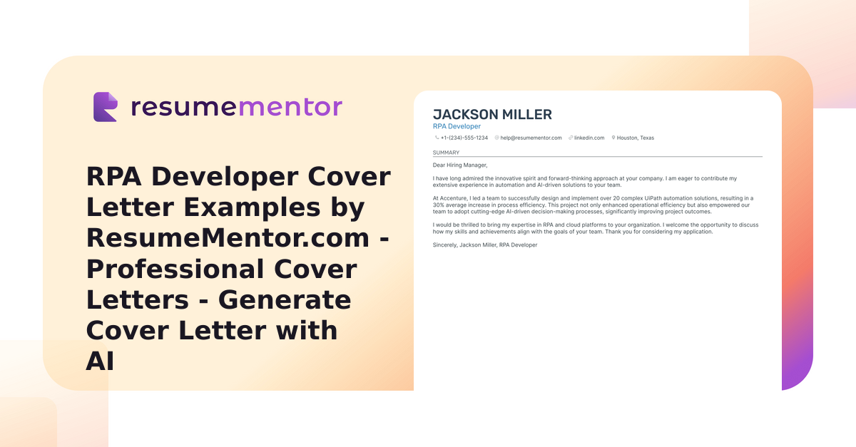 RPA Developer Cover Letter Examples by ResumeMentor.com - Professional ...