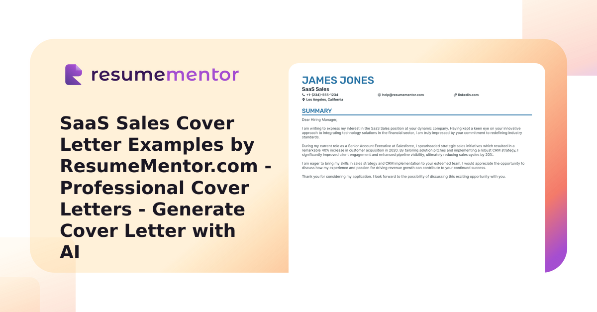 SaaS Sales Cover Letter Examples by ResumeMentor.com - Professional ...
