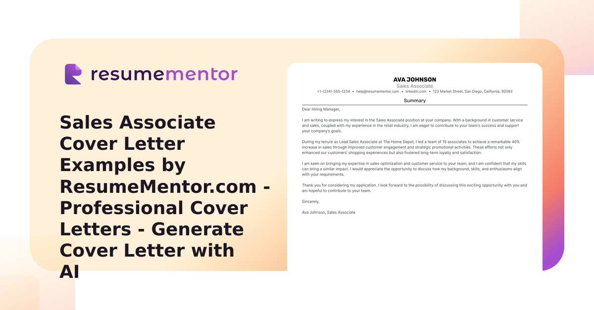 Sales Associate Cover Letter Examples by ResumeMentor.com ...