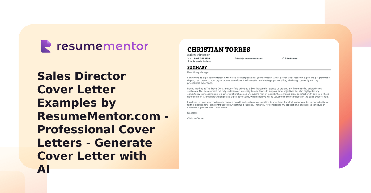Sales Director Cover Letter Examples by ResumeMentor.com - Professional ...