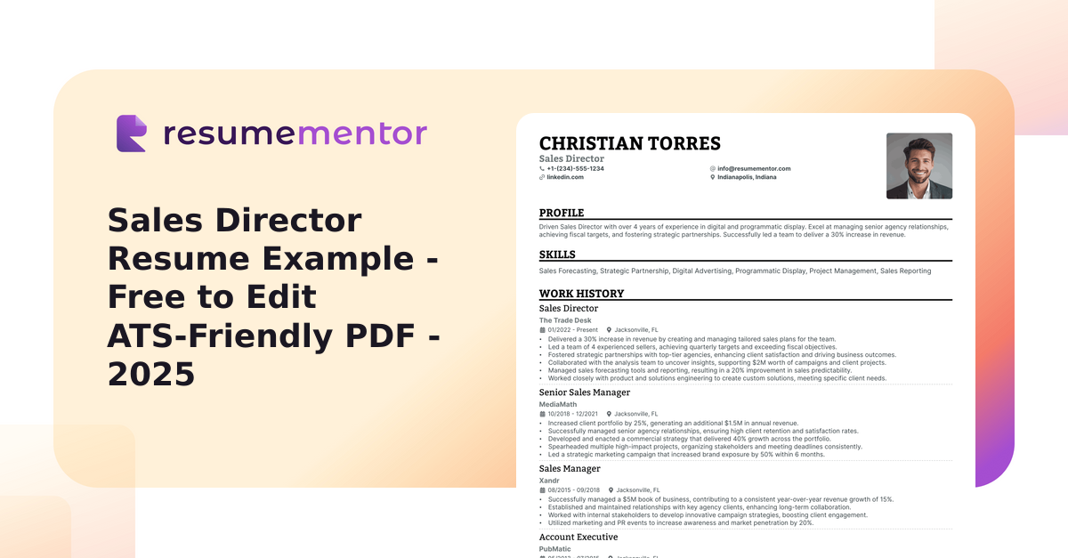 Sales Director Resume Example - Free to Edit ATS-Friendly PDF - 2025