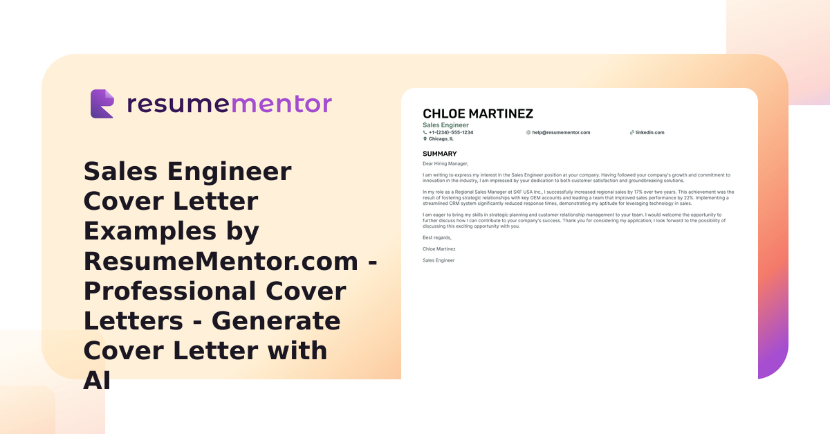 Sales Engineer Cover Letter Examples by ResumeMentor.com - Professional ...