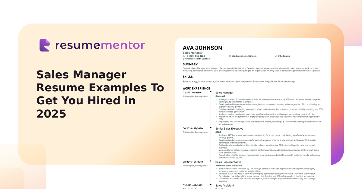 Resume Examples For Sales Manager