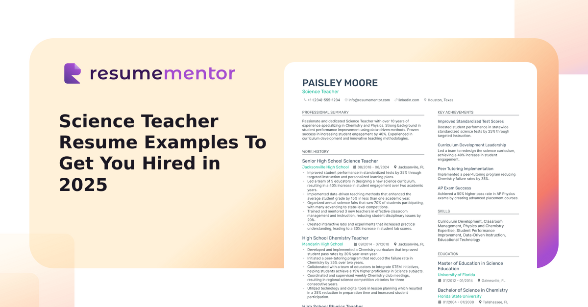 Science Teacher Resume Examples To Get You Hired in 2025