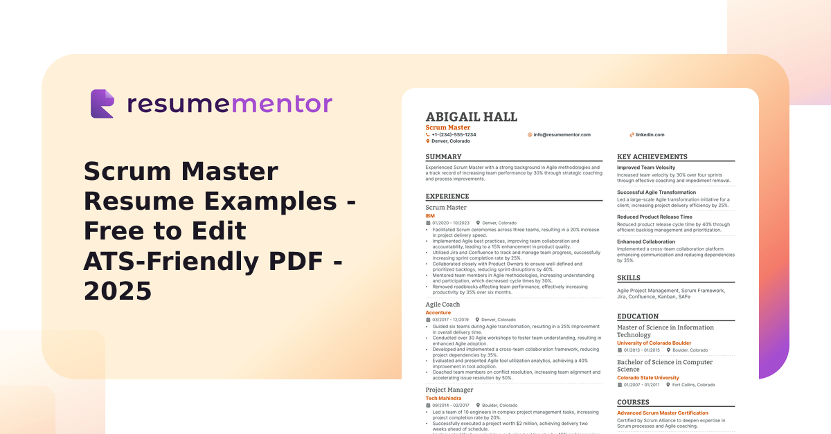 Scrum Master Resume Examples - Free to Edit ATS-Friendly PDF - 2025