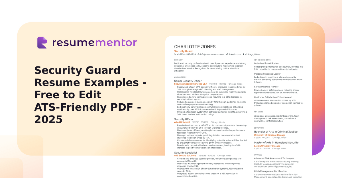 Security Guard Resume Examples - Free to Edit ATS-Friendly PDF - 2025