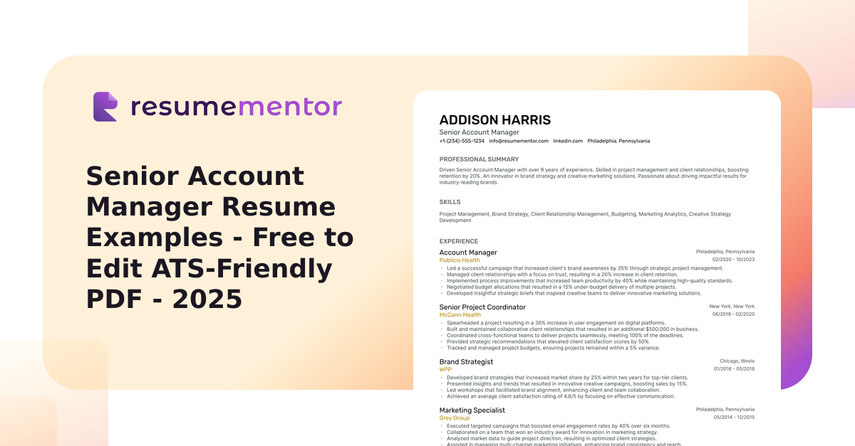 Senior Account Manager Resume Examples - Free to Edit ATS-Friendly PDF ...