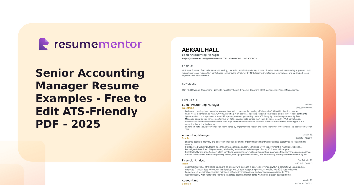 Senior Accounting Manager Resume Examples - Free to Edit ATS-Friendly ...