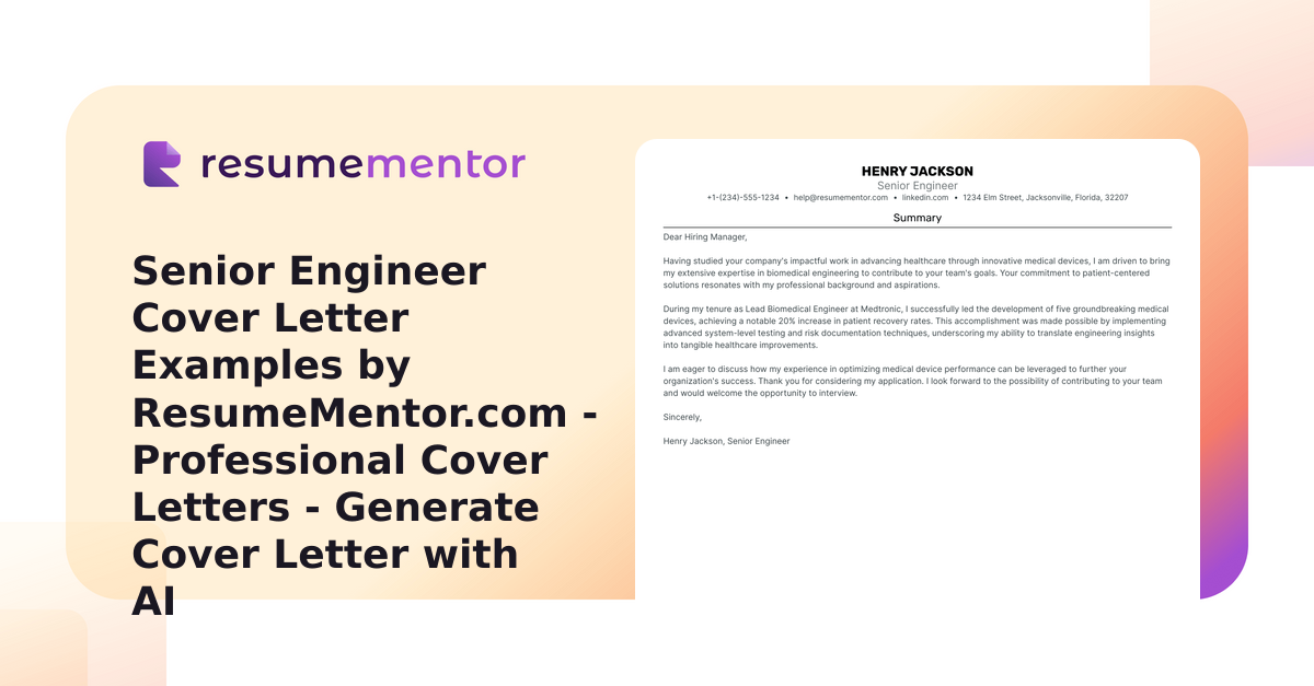 Senior Engineer Cover Letter Examples by ResumeMentor.com ...