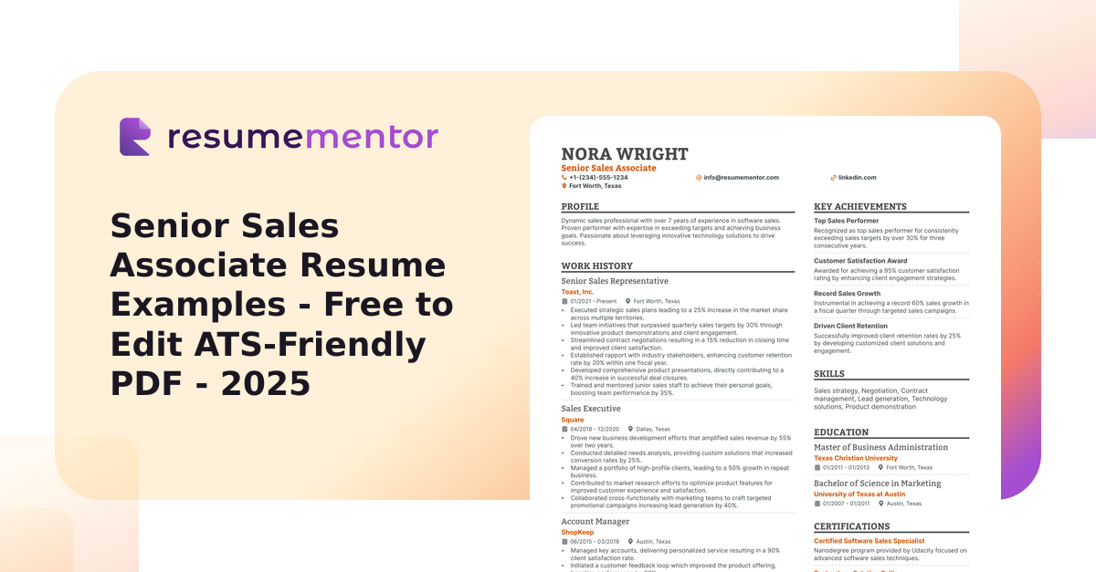 Senior Sales Associate Resume Examples - Free to Edit ATS-Friendly PDF ...