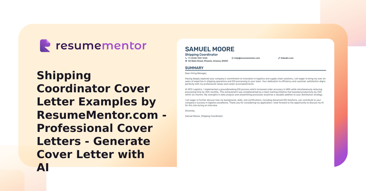 Shipping Coordinator Cover Letter Examples by ResumeMentor.com ...