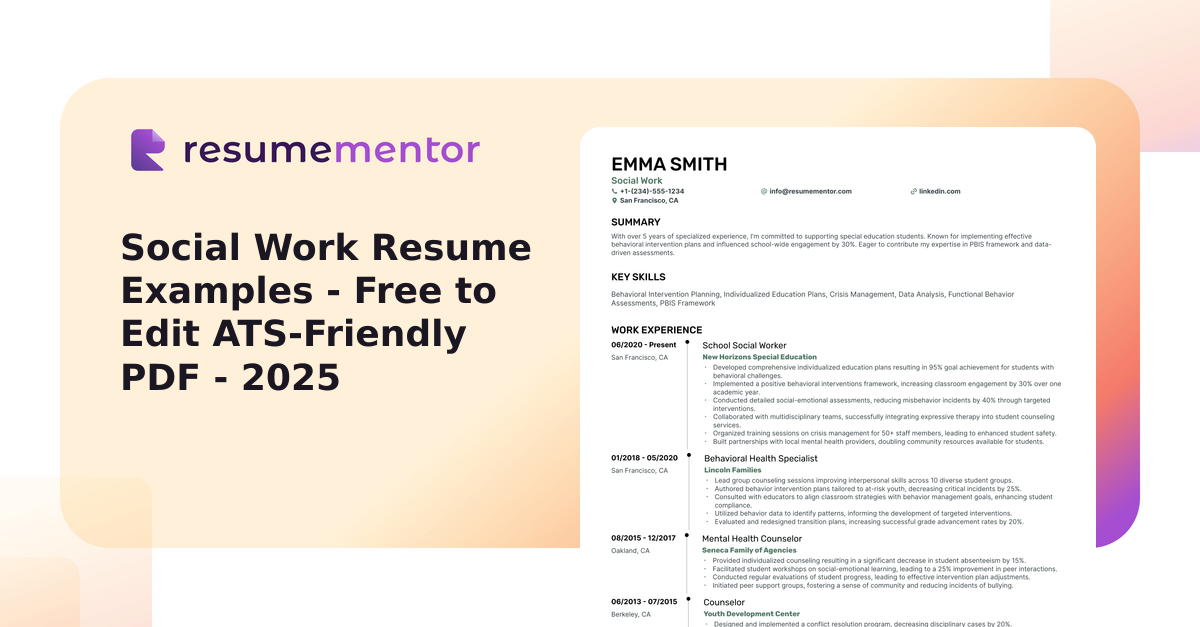 Social Work Resume Examples - Free to Edit ATS-Friendly PDF - 2025