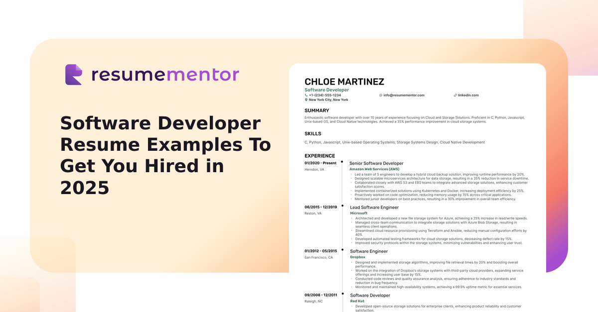 Software Developer Resume Examples To Get You Hired in 2025
