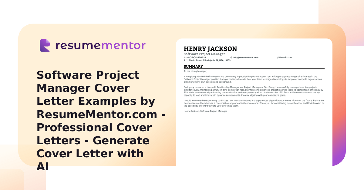 Software Project Manager Cover Letter Examples by ResumeMentor.com ...