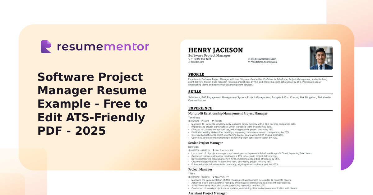 Software Project Manager Resume Example - Free to Edit ATS-Friendly PDF ...