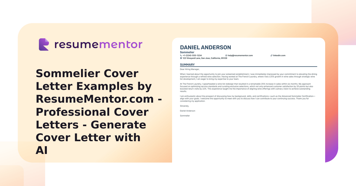 Sommelier Cover Letter Examples by ResumeMentor.com - Professional ...