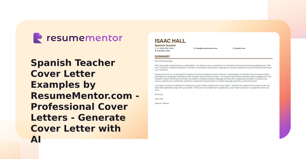 Spanish Teacher Cover Letter Examples by ResumeMentor.com ...