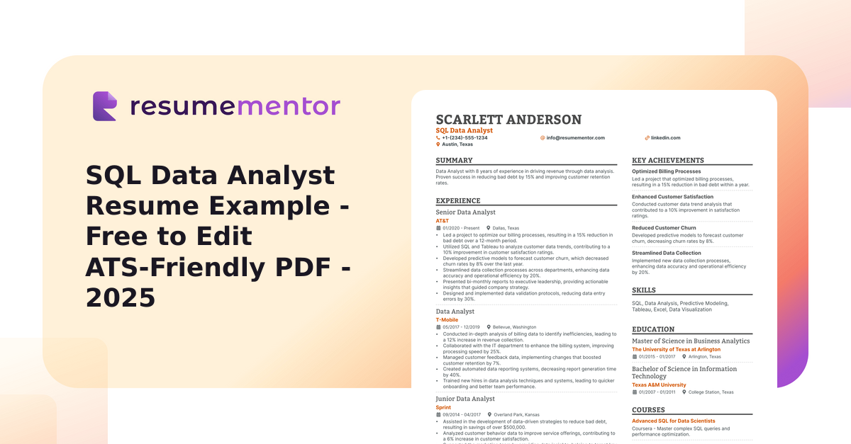 SQL Data Analyst Resume Example - Free to Edit ATS-Friendly PDF - 2025