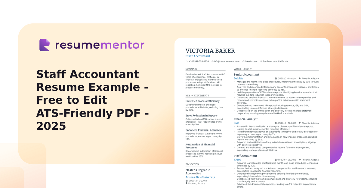 Staff Accountant Resume Example - Free to Edit ATS-Friendly PDF - 2025