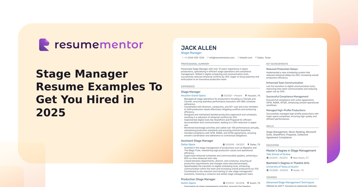 Stage Manager Resume Examples To Get You Hired in 2025