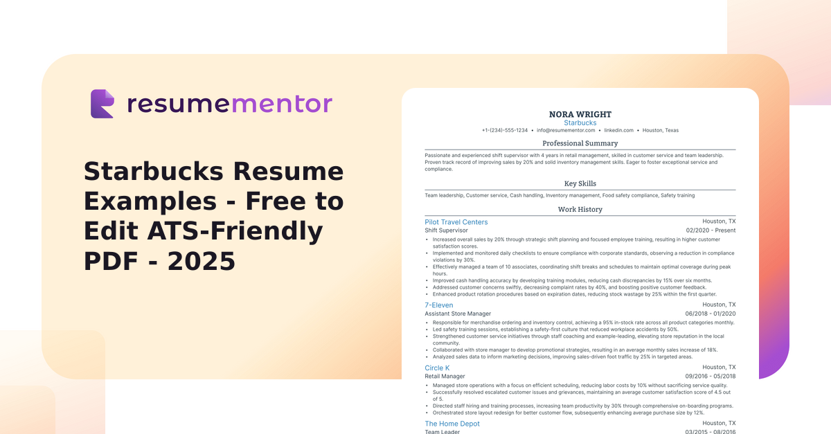 Starbucks Resume Examples - Free to Edit ATS-Friendly PDF - 2025