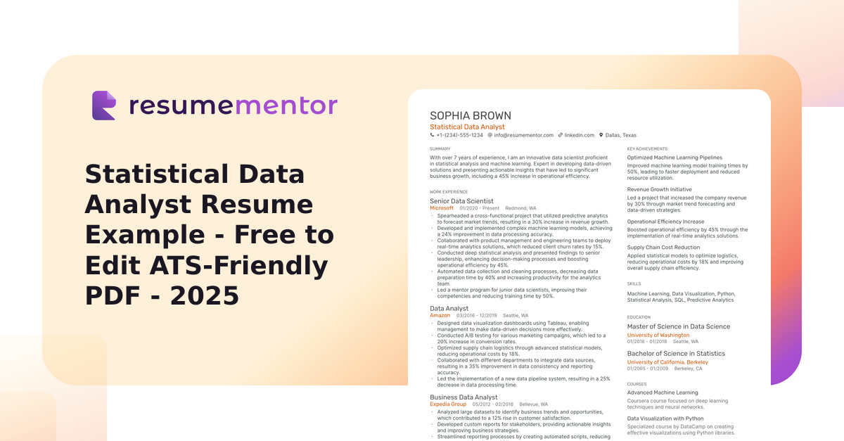Statistical Data Analyst Resume Example - Free to Edit ATS-Friendly PDF ...