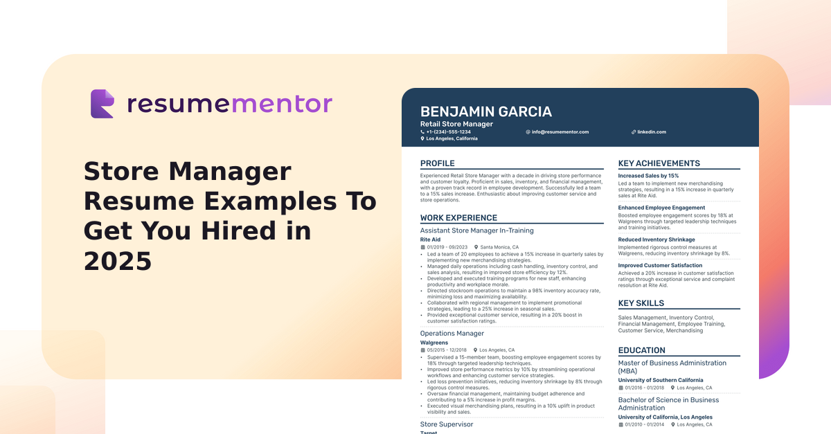 Store Manager Resume Examples To Get You Hired in 2025