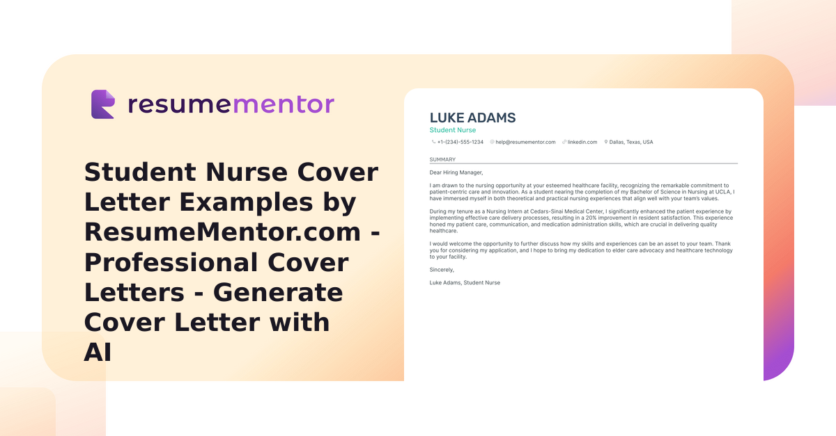 Student Nurse Cover Letter Examples by ResumeMentor.com - Professional ...