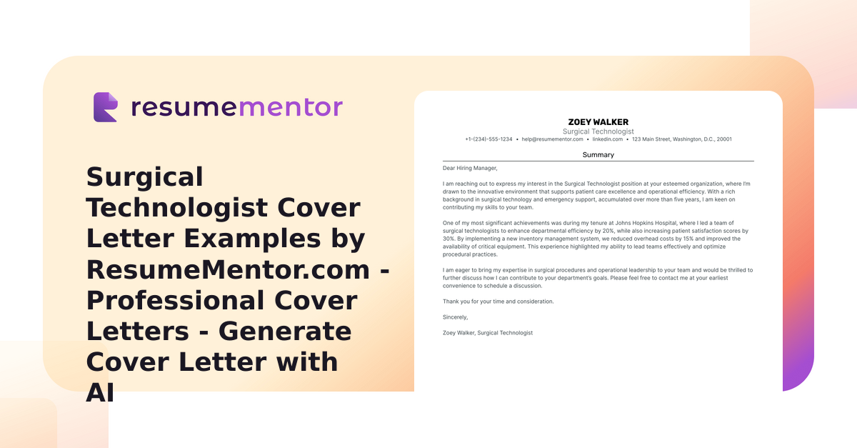 Surgical Technologist Cover Letter Examples by ResumeMentor.com ...
