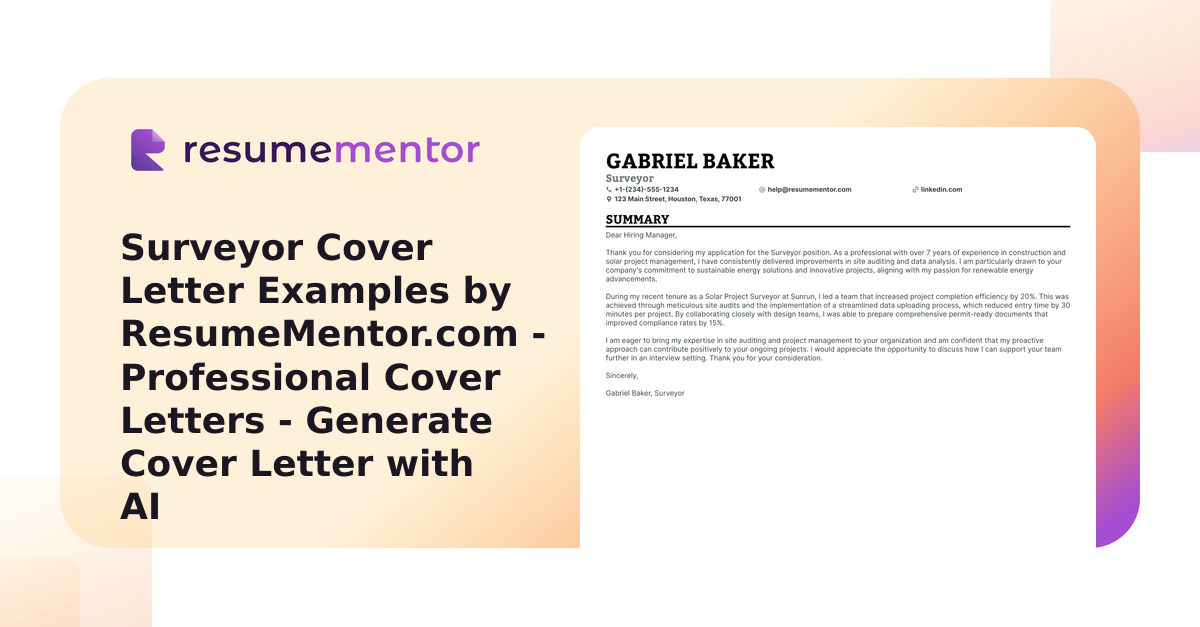 Surveyor Cover Letter Examples by ResumeMentor.com - Professional Cover ...