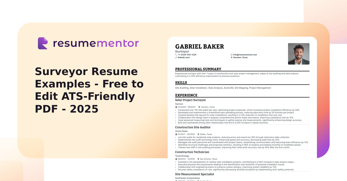 Surveyor Resume Examples - Free to Edit ATS-Friendly PDF - 2025