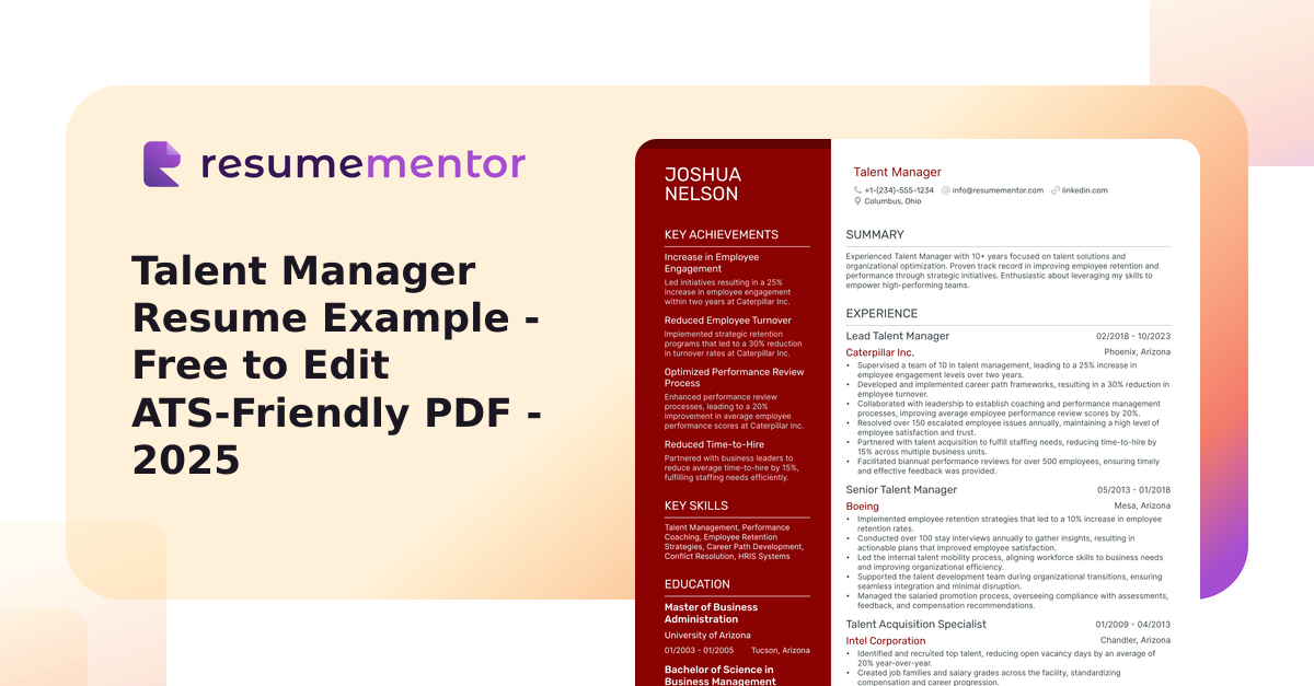 Talent Manager Resume Example - Free to Edit ATS-Friendly PDF - 2025