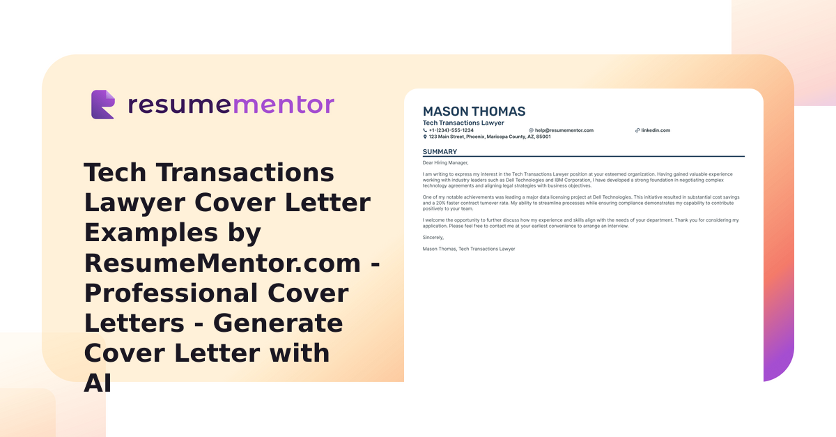 Tech Transactions Lawyer Cover Letter Examples by ResumeMentor.com ...