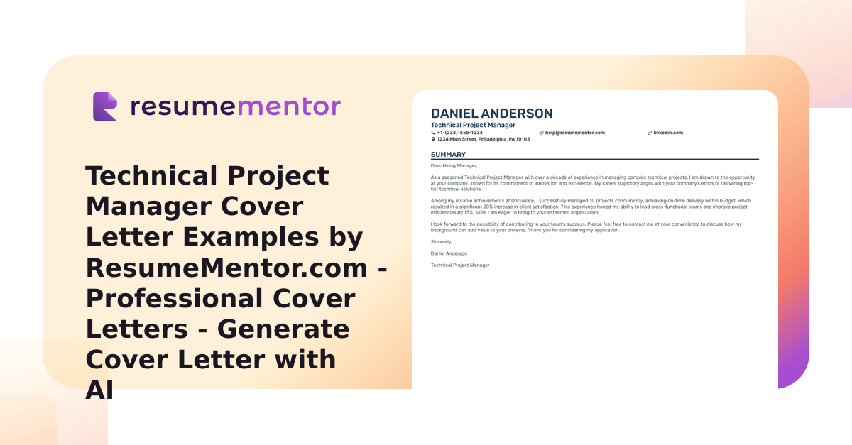 Technical Project Manager Cover Letter Examples by ResumeMentor.com ...