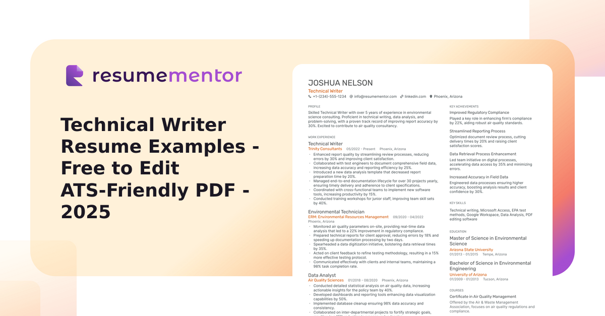Technical Writer Resume Examples - Free to Edit ATS-Friendly PDF - 2025
