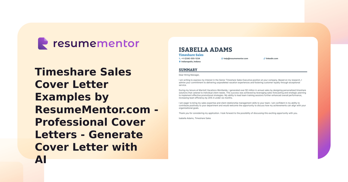 Timeshare Sales Cover Letter Examples by ResumeMentor.com ...