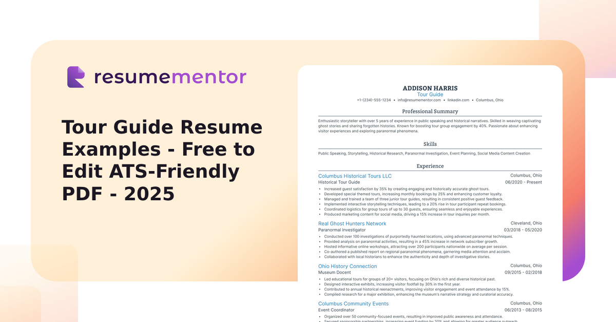Tour Guide Resume Examples - Free to Edit ATS-Friendly PDF - 2025