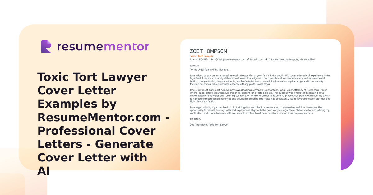 Toxic Tort Lawyer Cover Letter Examples by ResumeMentor.com ...