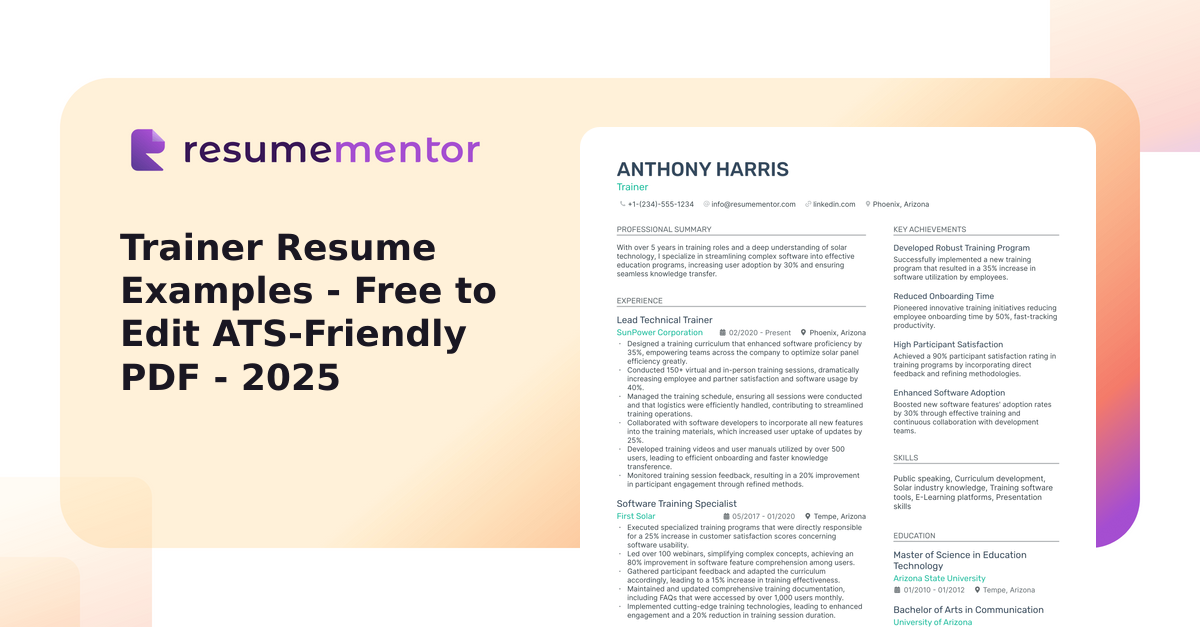Trainer Resume Examples - Free to Edit ATS-Friendly PDF - 2025