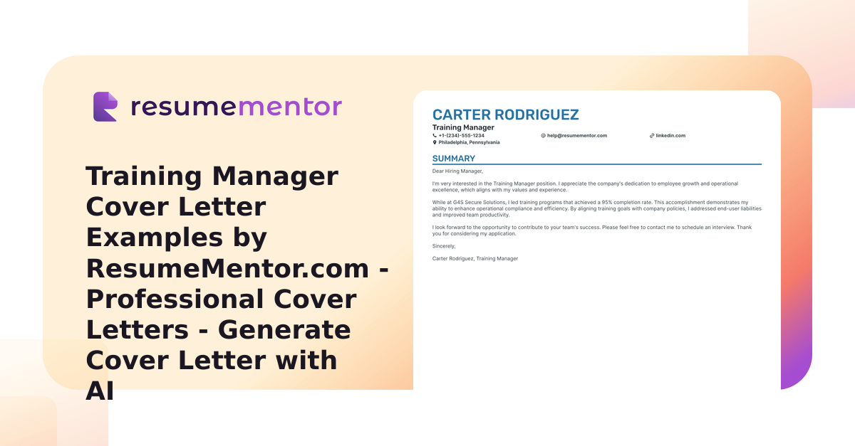 Training Manager Cover Letter Examples by ResumeMentor.com ...