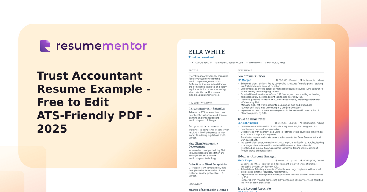 Trust Accountant Resume Example - Free to Edit ATS-Friendly PDF - 2025