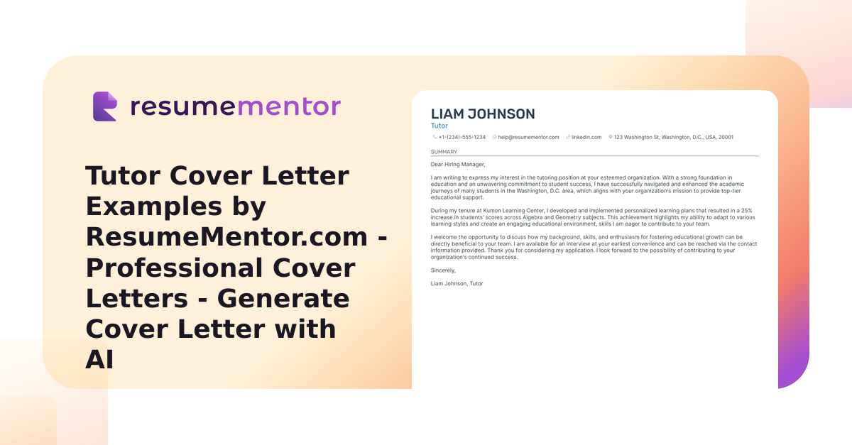 Tutor Cover Letter Examples by ResumeMentor.com - Professional Cover ...