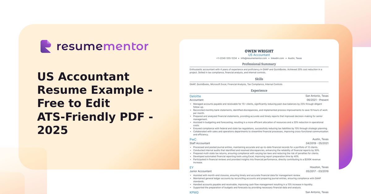 US Accountant Resume Example - Free to Edit ATS-Friendly PDF - 2025