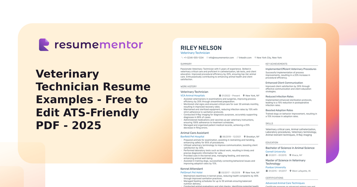 Veterinary Technician Resume Examples - Free to Edit ATS-Friendly PDF ...
