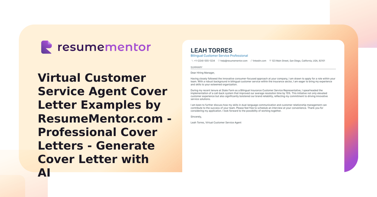 Virtual Customer Service Agent Cover Letter Examples by ResumeMentor ...