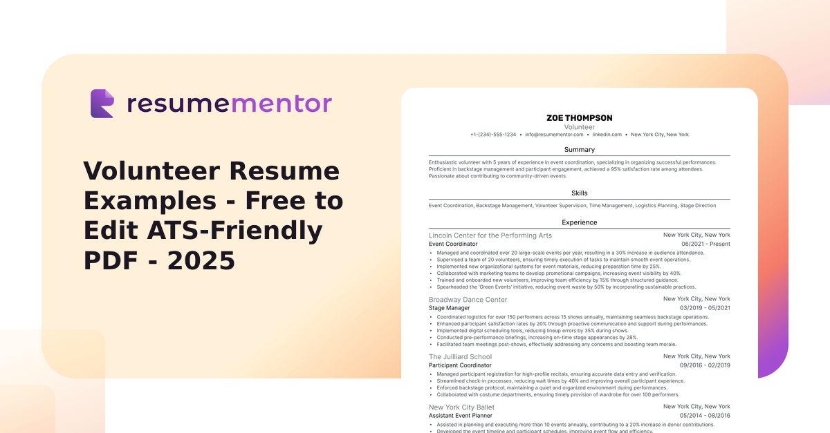 Volunteer Resume Examples - Free to Edit ATS-Friendly PDF - 2025