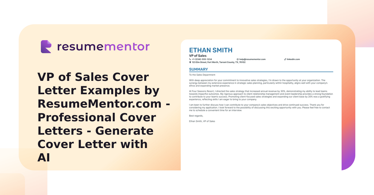 VP of Sales Cover Letter Examples by ResumeMentor.com - Professional ...